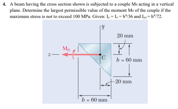 Solved 4. A beam having the cross section shown is subjected | Chegg.com
