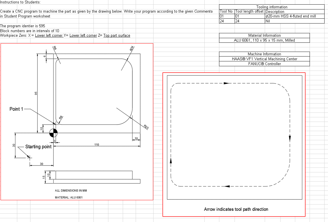 Solved Write a CNC milling program to machine the part as | Chegg.com