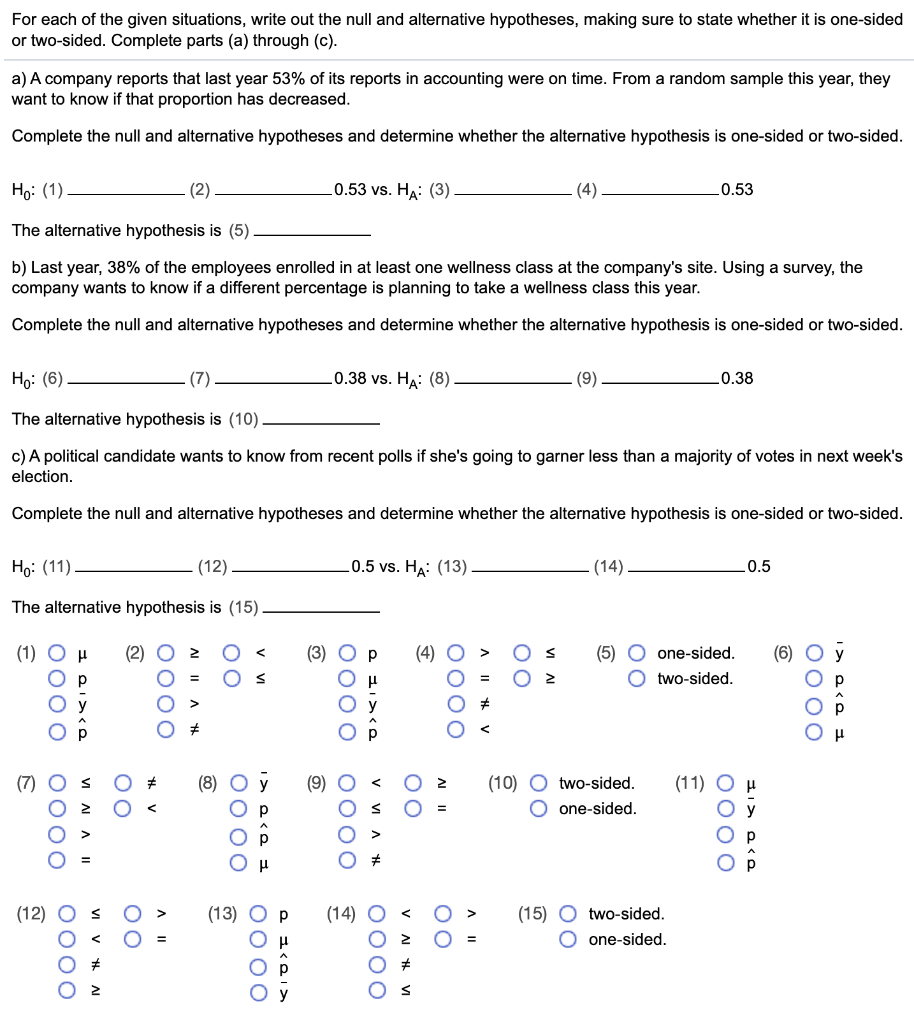Solved For each of the given situations, write out the null | Chegg.com