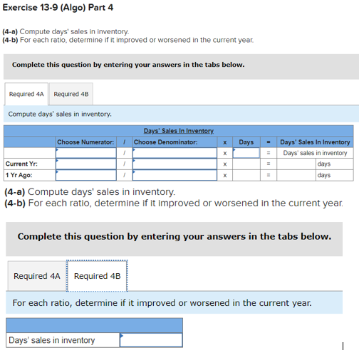 Solved Exercise 13-9 (Algo) Analyzing and interpreting | Chegg.com