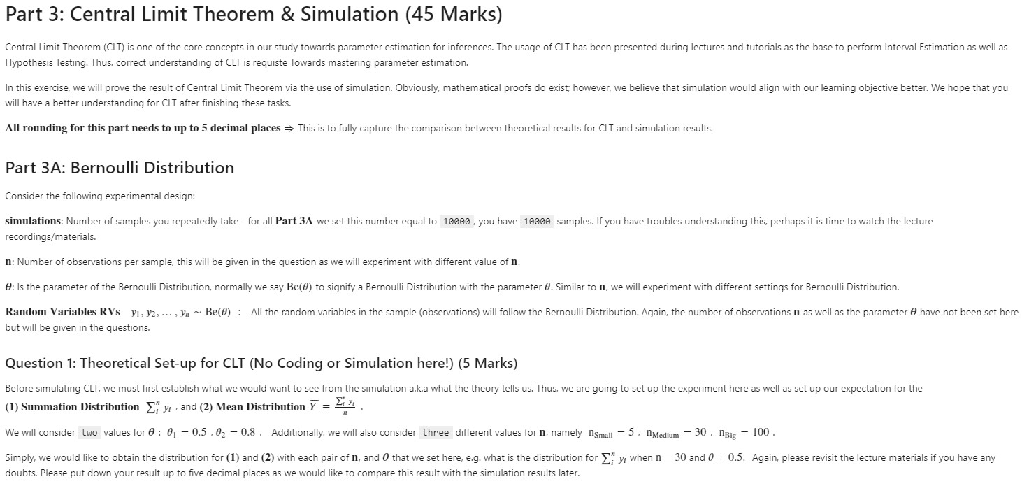 Part 3: Central Limit Theorem & Simulation (45 Marks) | Chegg.com