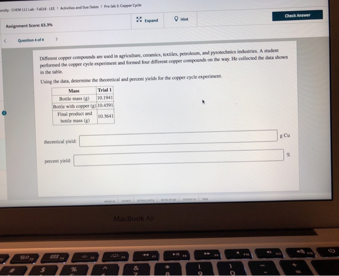 Solved Pre-lab 3: Copper Cycle ensity-CHEM 111 Lab | Chegg.com