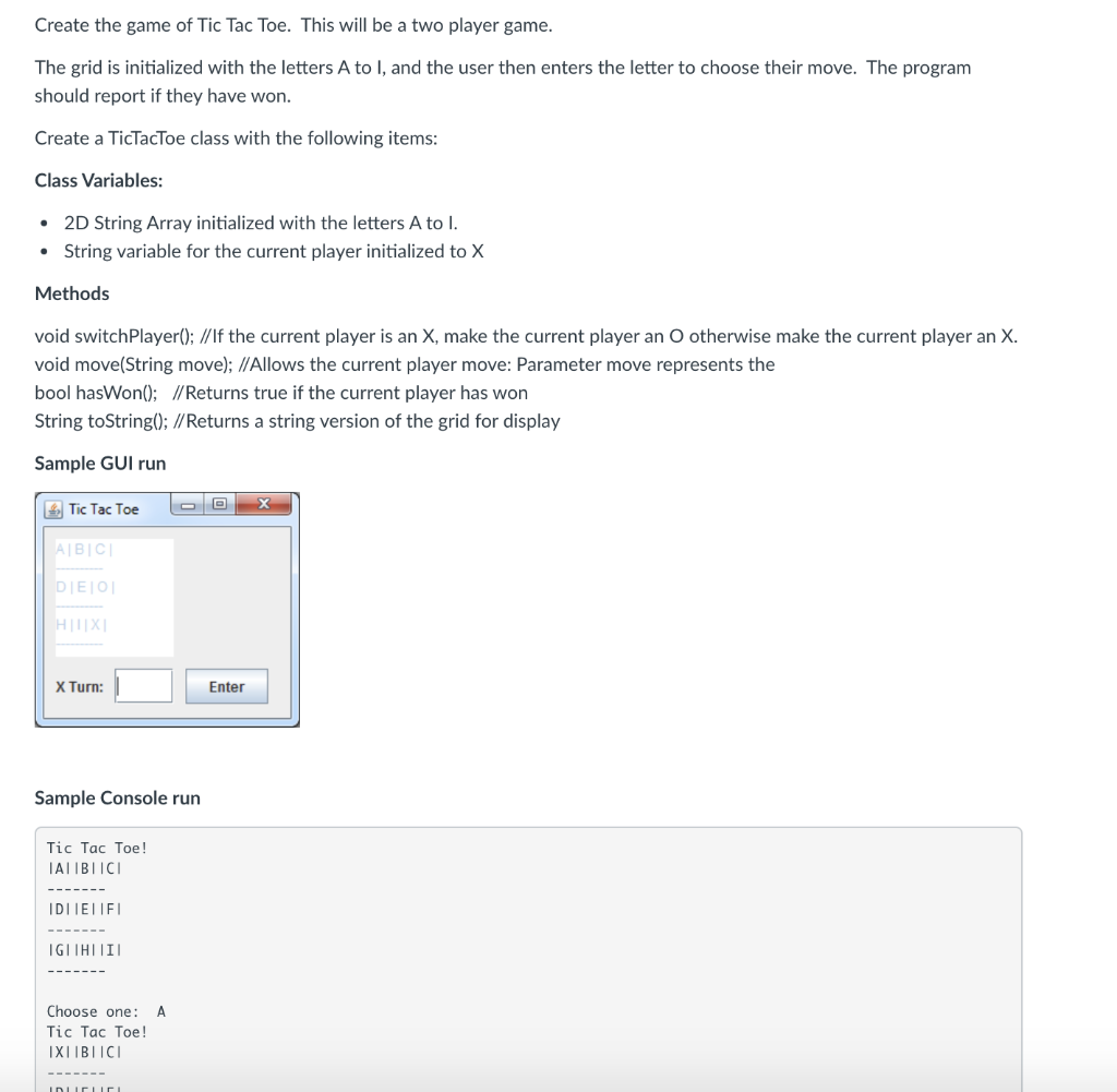 Solved Create the game of Tic Tac Toe. This will be a two | Chegg.com
