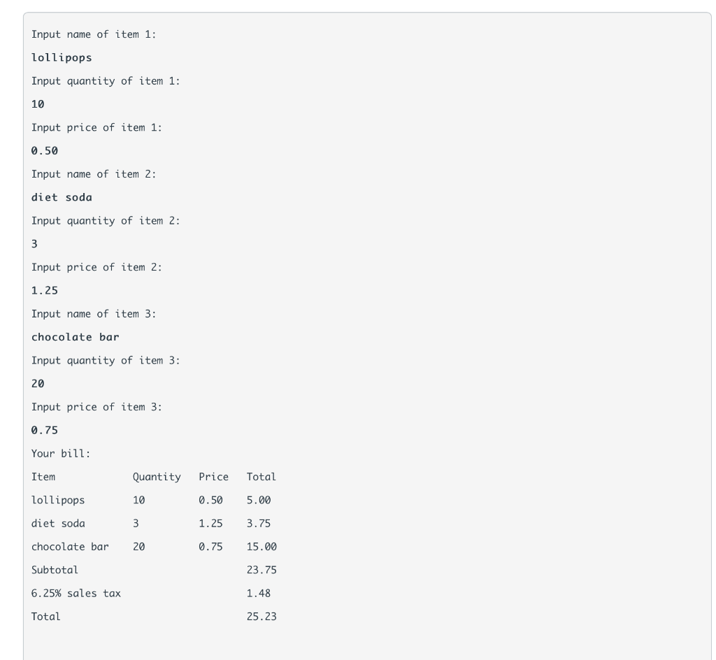 Solved Write a program that inputs the name, quantity, and | Chegg.com
