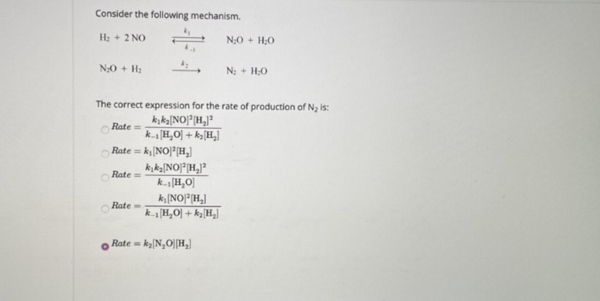 Solved Consider the following mechanism. H2 + 2 NO N:O + H2O | Chegg.com