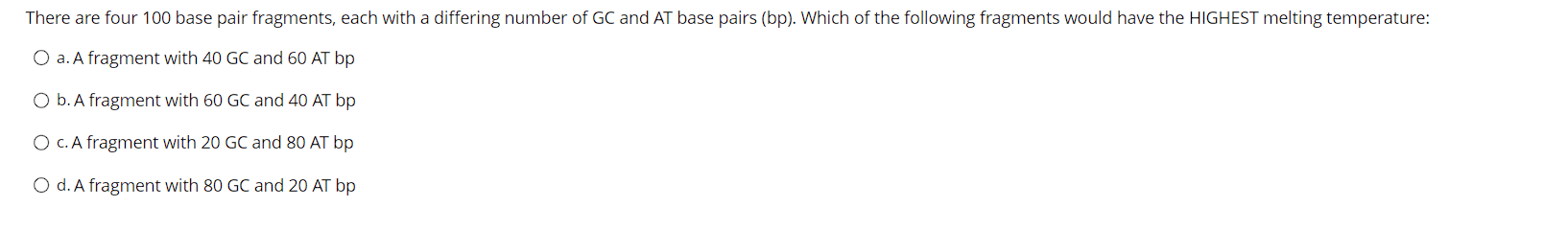 Solved There are four 100 base pair fragments, each with a | Chegg.com