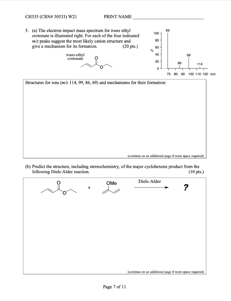 Solved CH335 (CRN# 30533) W21 PRINT NAME 69 100 80 5. (a) | Chegg.com