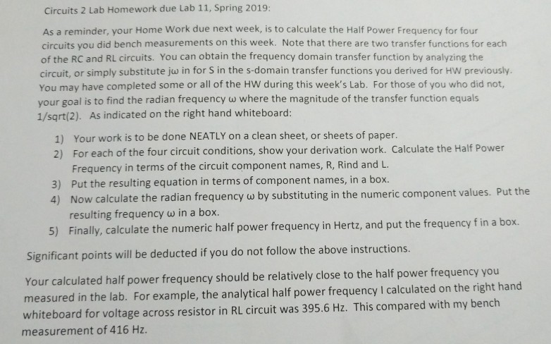 Solved Circuits 2 Lab Homework due Lab 11, Spring 2019: As a | Chegg.com
