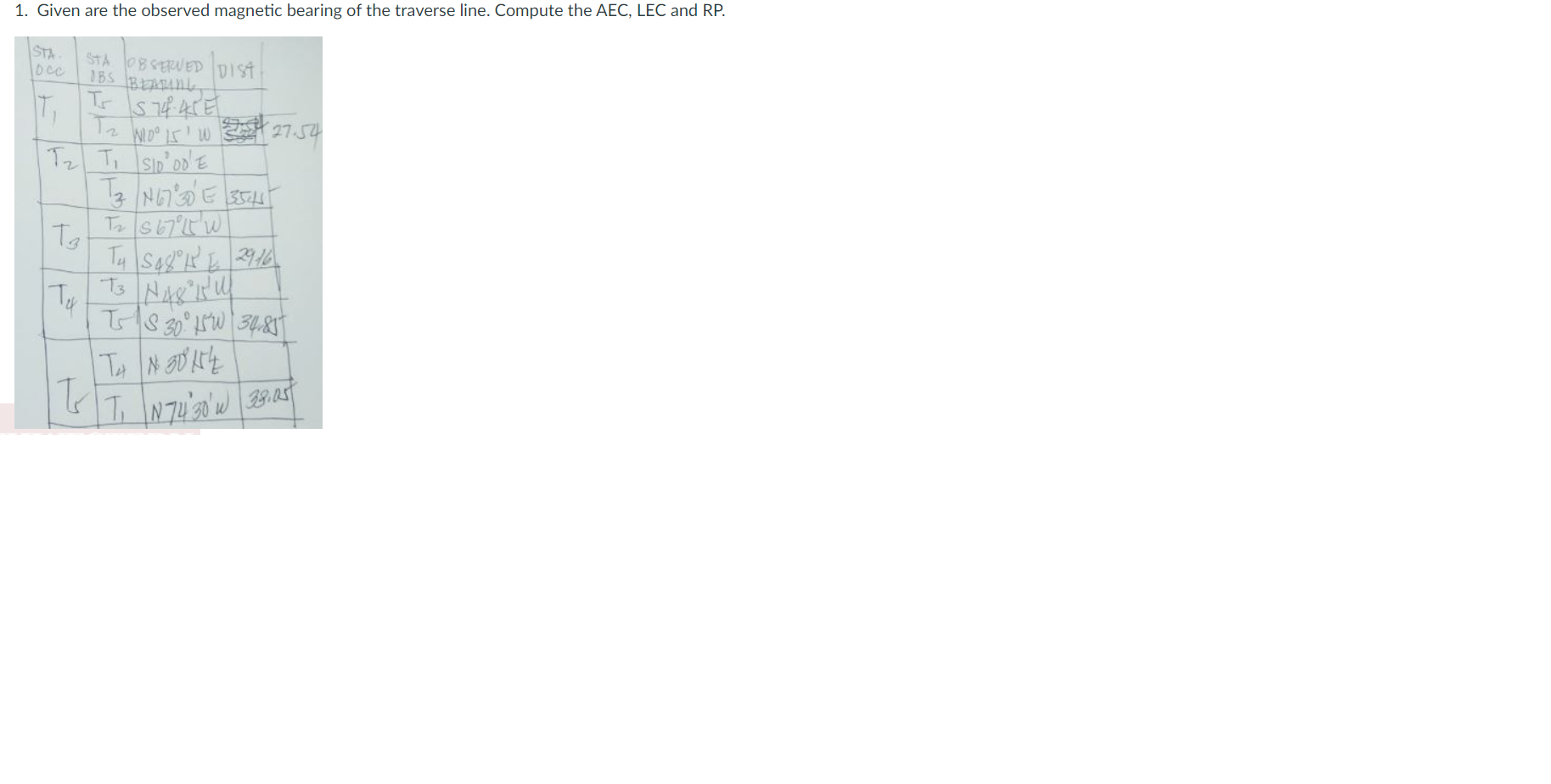 compute the Allowable Error of Closure Error of | Chegg.com