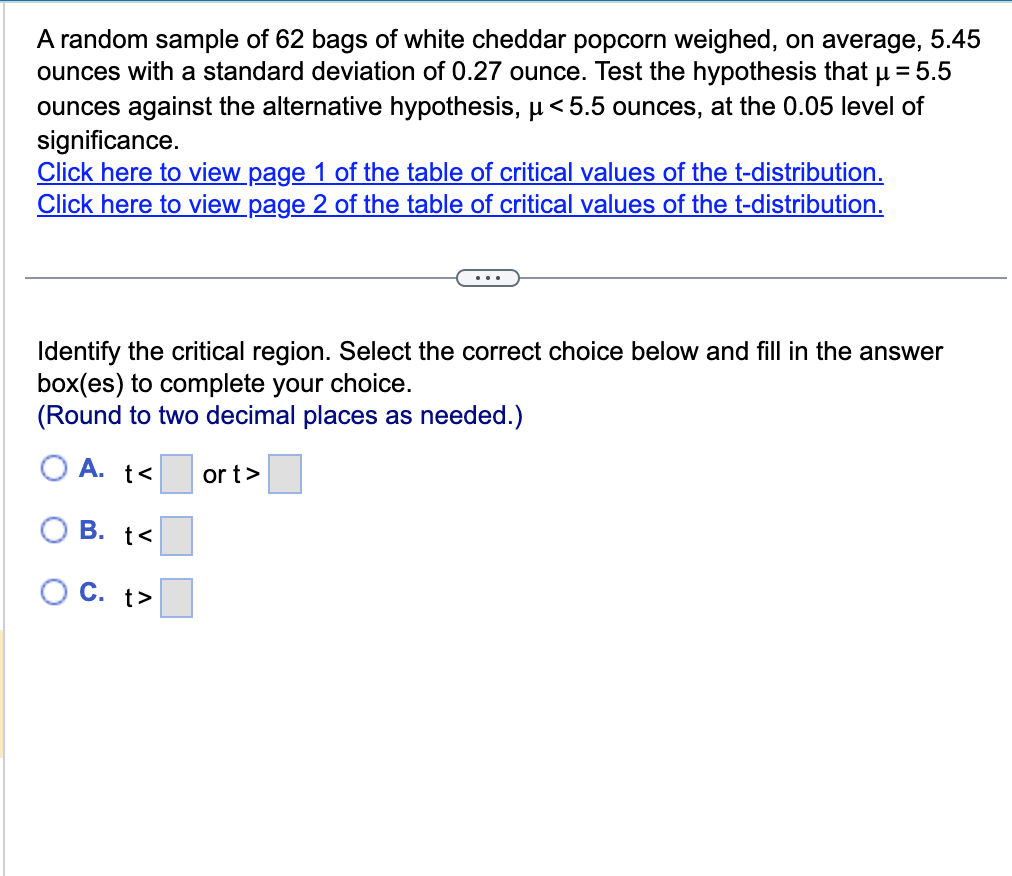 Solved A random sample of 62 bags of white cheddar popcorn | Chegg.com