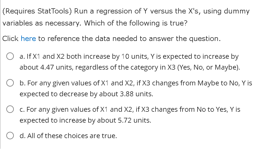 Solved Requires StatTools) Run a regression of Y versus the | Chegg.com