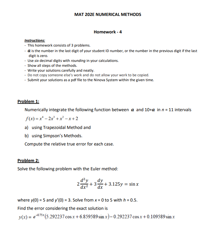 Problem 1:Numerically integrate the following | Chegg.com