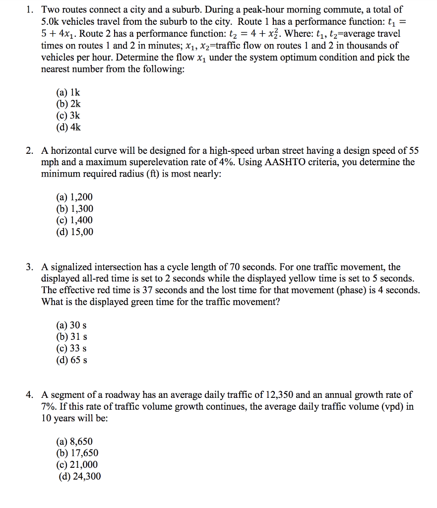 Solved 1. Two routes connect a city and a suburb. During a | Chegg.com
