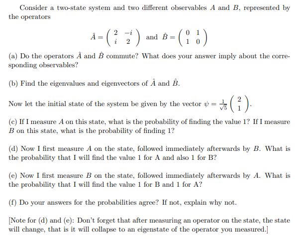 Consider a two-state system and two different | Chegg.com