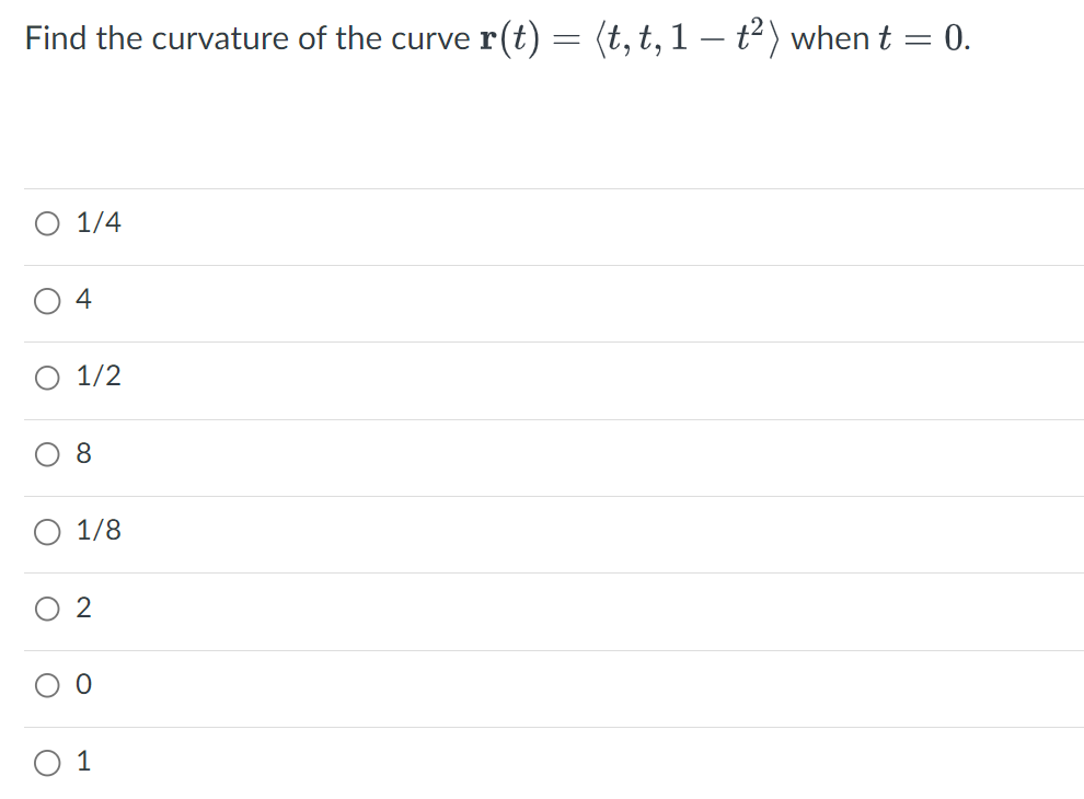 Solved Find The Curvature Of The Curve R T T T 1−t2 When