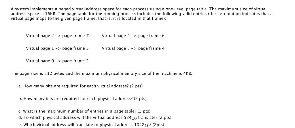 Solved A system implements a paged virtual address space for | Chegg.com