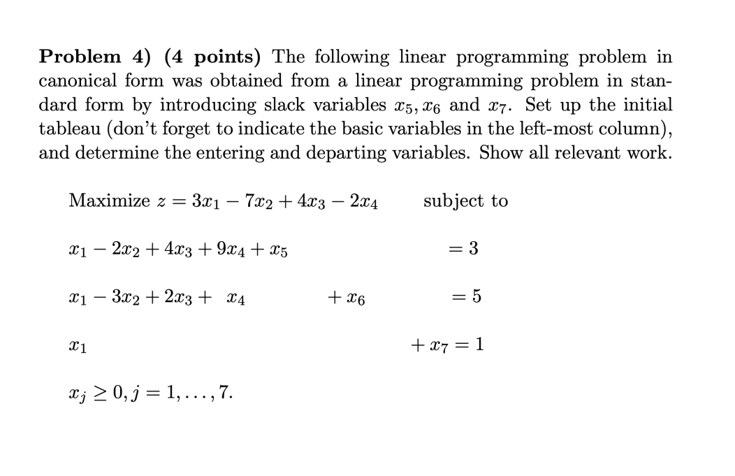 Solved Problem 4) (4 points) The following linear | Chegg.com