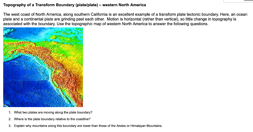 Solved Topography of a Transform Boundary (plate/plate) - | Chegg.com