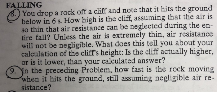 Solved FALLING You drop a rock off a cliff and note that it | Chegg.com