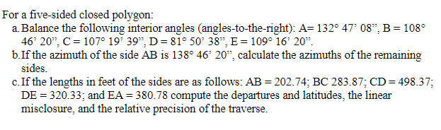 Solved For a five-sided closed polygon: a. Balance the | Chegg.com