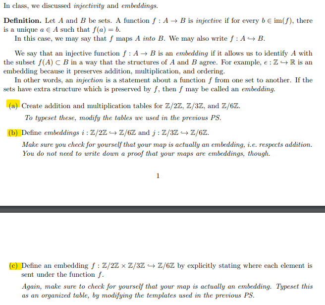 Solved In class, we discussed injectivity and embeddings. | Chegg.com
