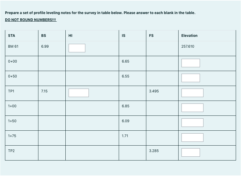 Solved Prepare a set of profile leveling notes for the | Chegg.com
