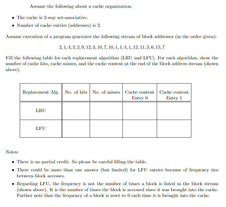 Solved Assume the following about a cache organization: - | Chegg.com