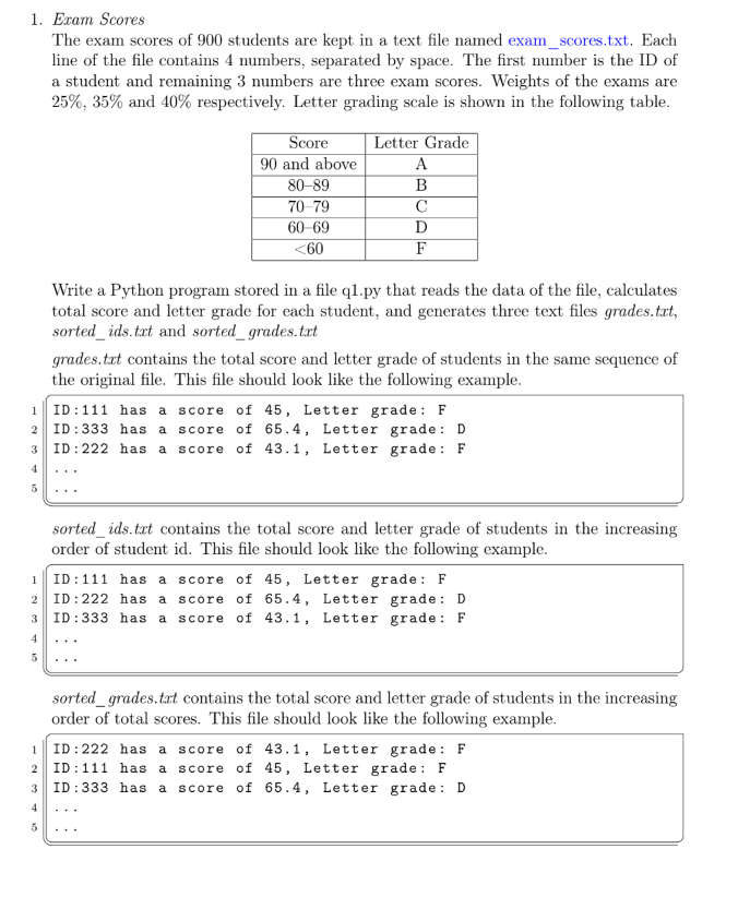 Solved: 1. Exam Scores Kept In A Text File Named Exam Scor... | Chegg.com