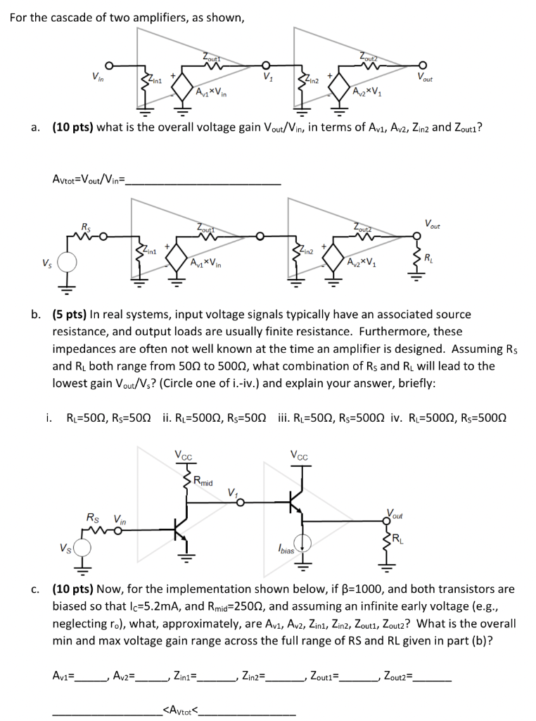 Solved For the cascade of two amplifiers, as shown, V V1 | Chegg.com