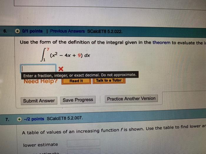Solved 6、00/1 points ! Previous Answers SCalcET8 5.2.022. | Chegg.com