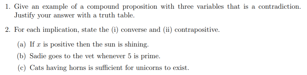 Solved 1. Give an example of a compound proposition with | Chegg.com