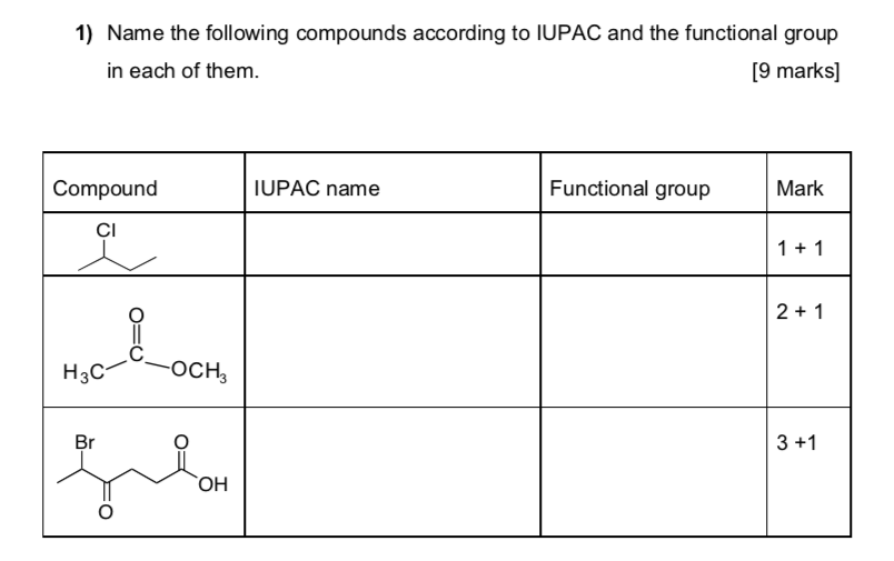 Solved 1) Name the following compounds according to IUPAC | Chegg.com