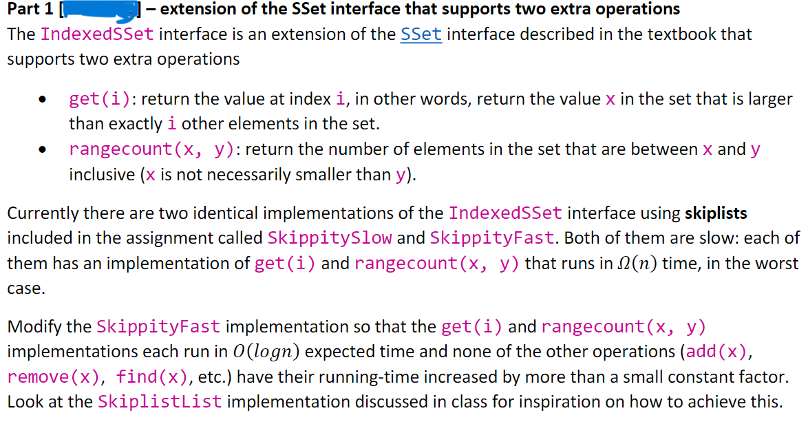 Solved Part 1[ The IndexedSSet interface is an extension of | Chegg.com