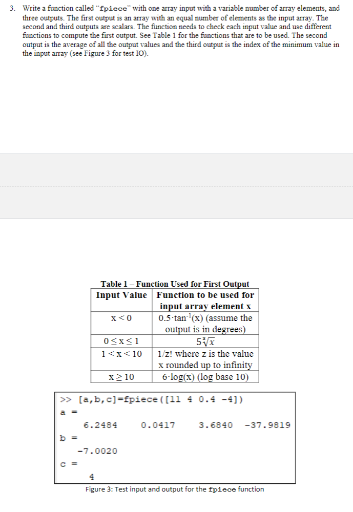 Solved Write a function called "fpiece" with one array input | Chegg.com