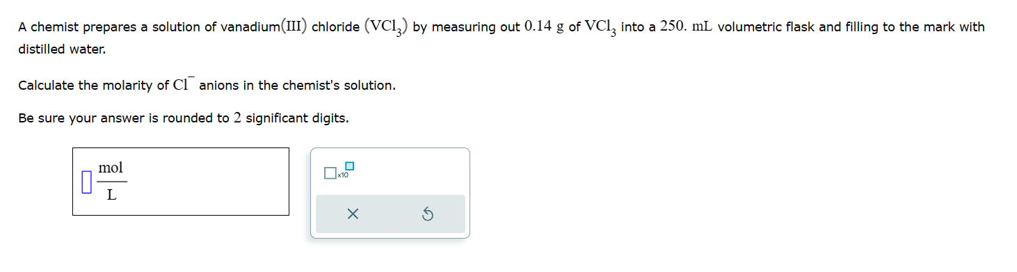 Solved A chemist prepares a solution of vanadium(III) | Chegg.com