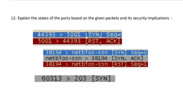 Solved 12. Explain the states of the ports based on the | Chegg.com