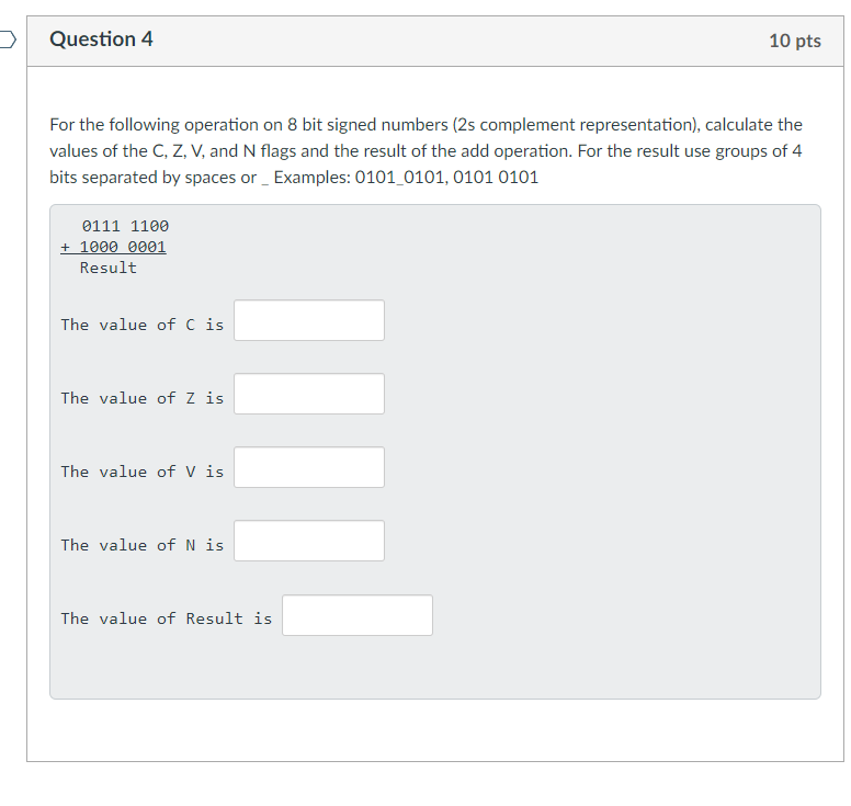 Solved Question 4 10 pts For the following operation on 8 | Chegg.com