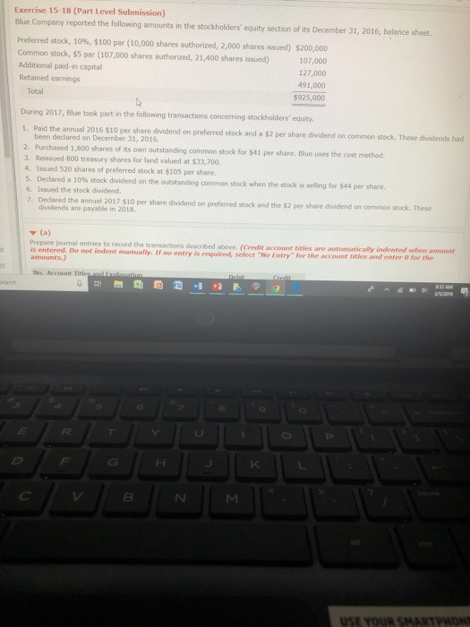 Solved Exercise 15-18 (Part Level Submission) Blue Company | Chegg.com