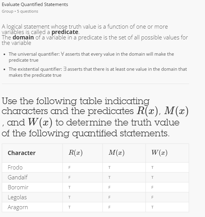 Solved Evaluate Quantified Statements Group: 5 questions A | Chegg.com