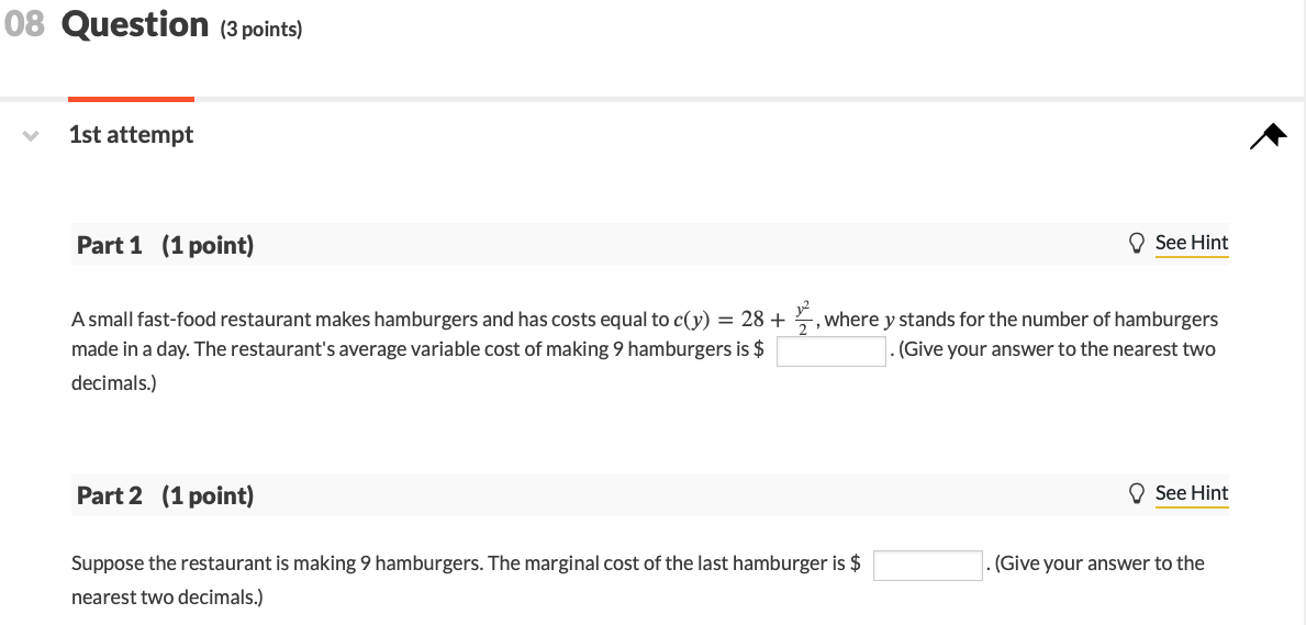 Solved 08 Question (3 points) v 1st attempt Part 1 (1 point) | Chegg.com