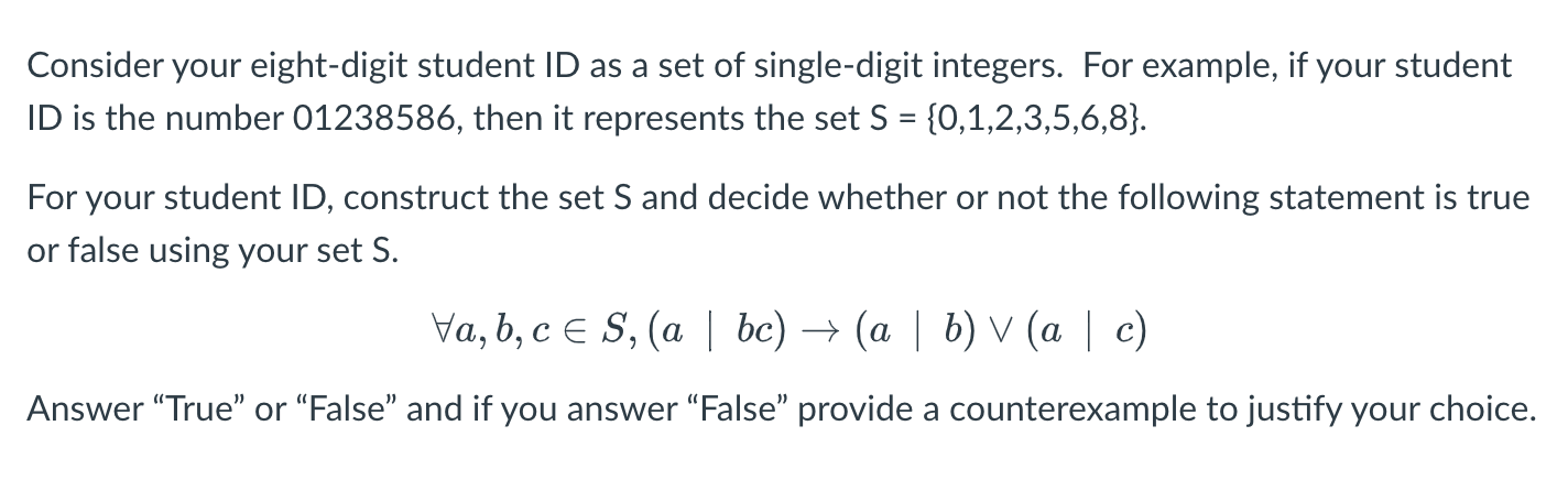 Solved Consider your eight-digit student ID as a set of | Chegg.com Solved Consider your eight-digit student ID as a set of | Chegg.com