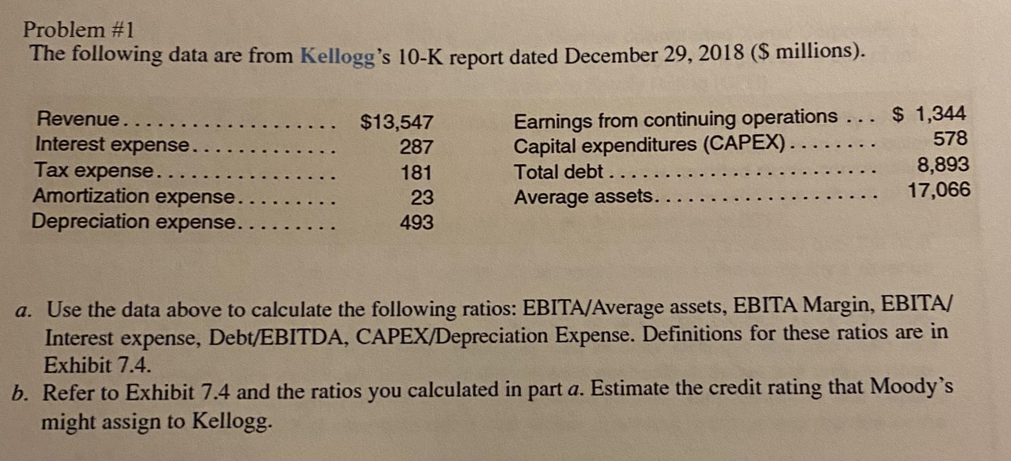 Solved Problem \#1 The following data are from Kellogg's | Chegg.com