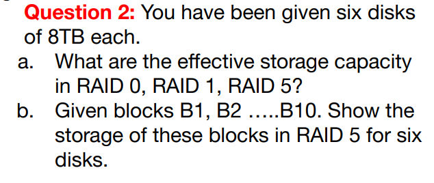 Question 2: You have been given six disks of 8TB | Chegg.com