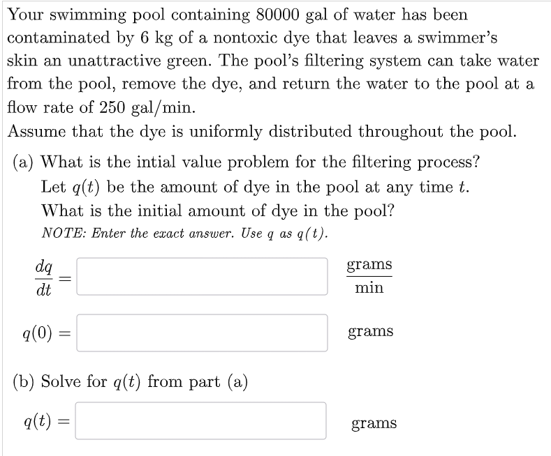 Solved Your swimming pool containing 80000gal of water has | Chegg.com