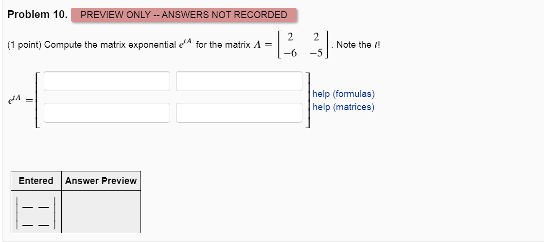 Solved Problem 10. PREVIEW ONLY -- ANSWERS NOT RECORDED 2 2 | Chegg.com