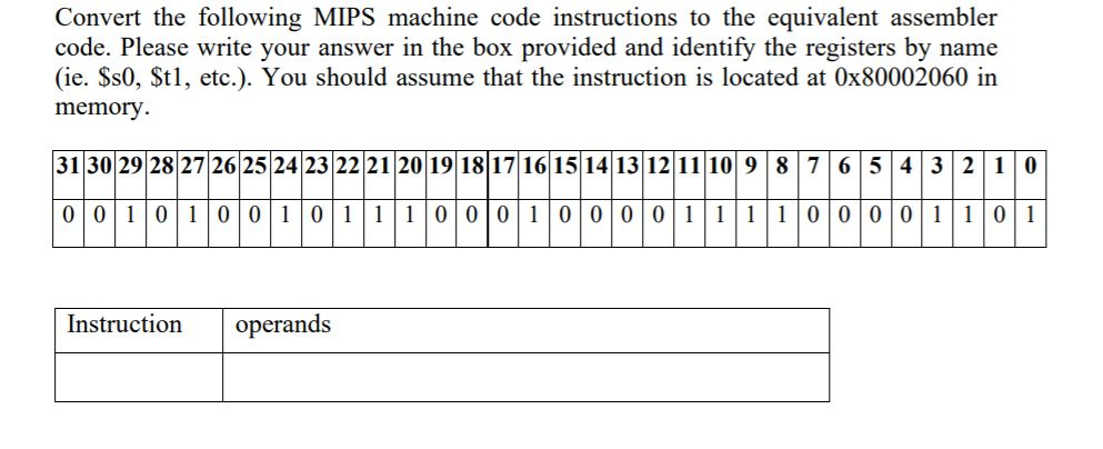Solved Convert the following MIPS machine code instructions | Chegg.com
