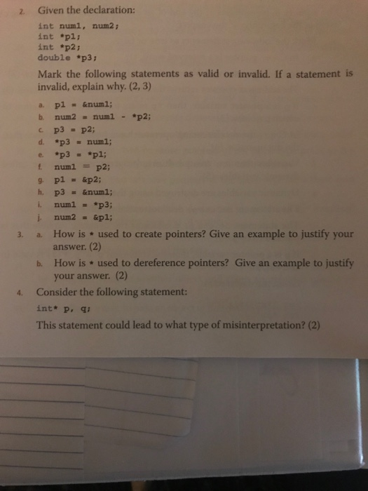 Solved 2. Given the declaration: int numl, num2 int Solved 2. Given the declaration: int numl, num2 int