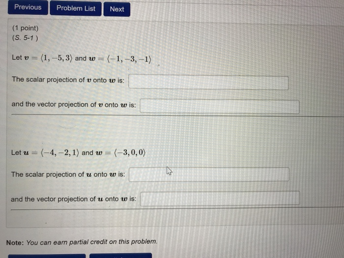 Solved Previous Problem ListNext (1 point) (S. 5-1) Let v | Chegg.com