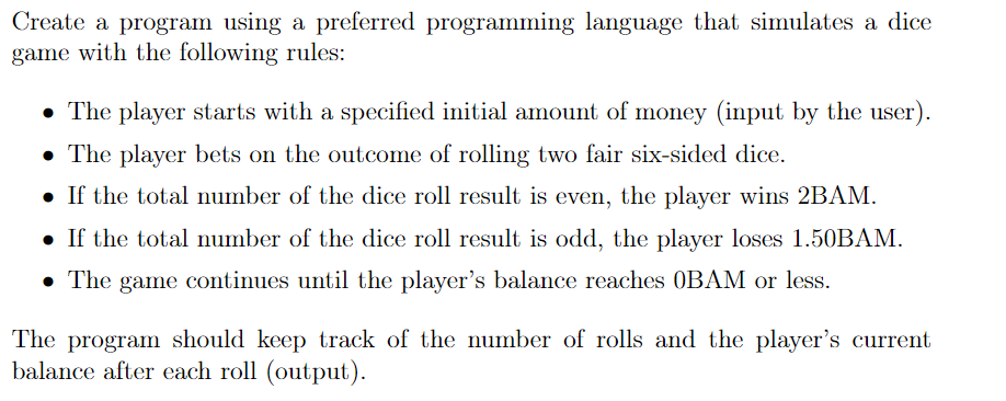 Solved Create a program using a preferred programming | Chegg.com