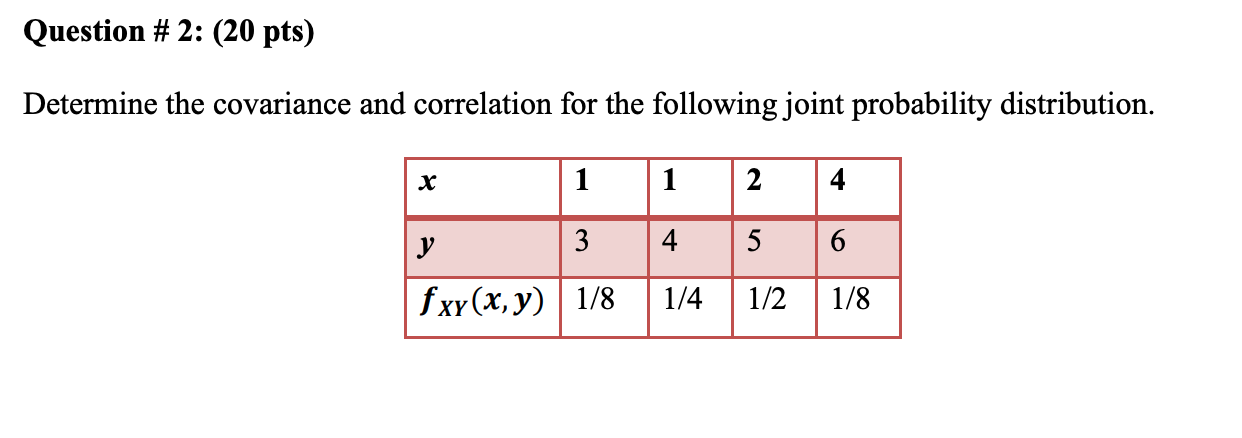 [Solved]: Question # 2: (20 pts) Determine the covariance